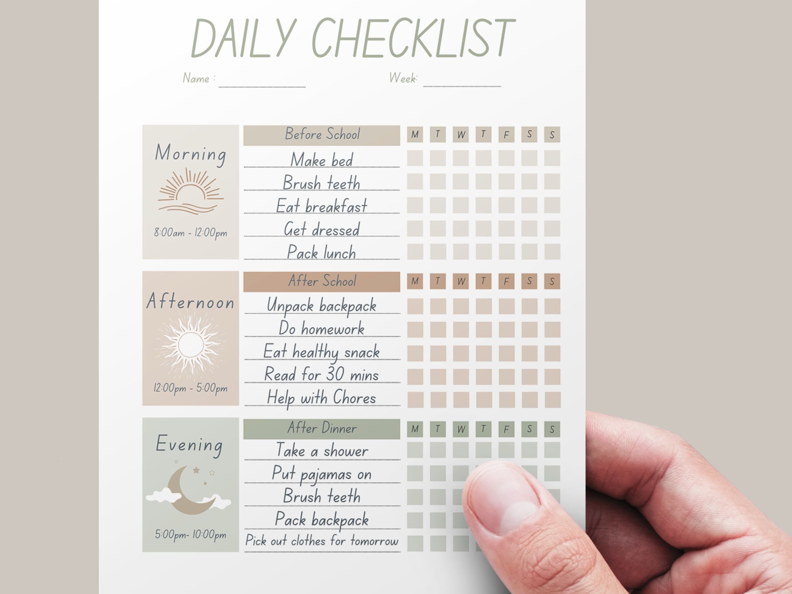 Kids Chore Chart Checklist, A Daily Morning, Evening and Bedtime ...