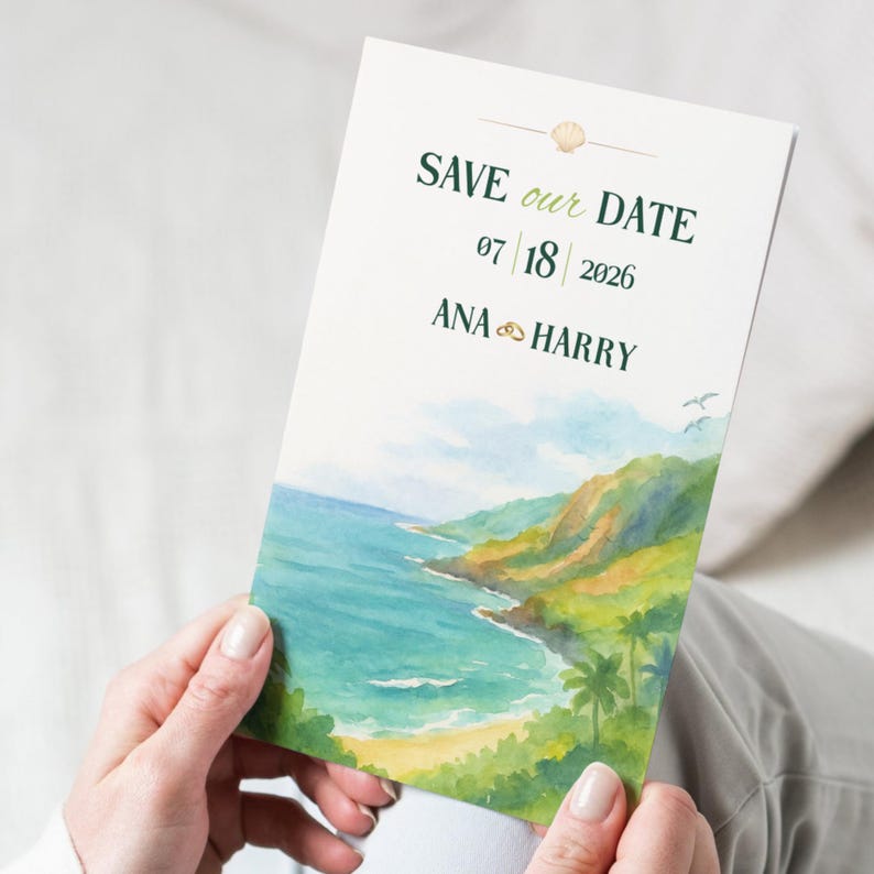 Watercolor Beach Save the Date Template, Coastal Wedding (digital ...