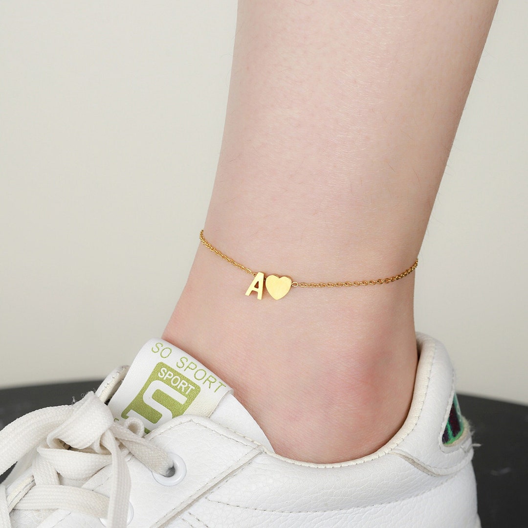 Personalized Initial Anklets Initial Heart Anklets - Etsy