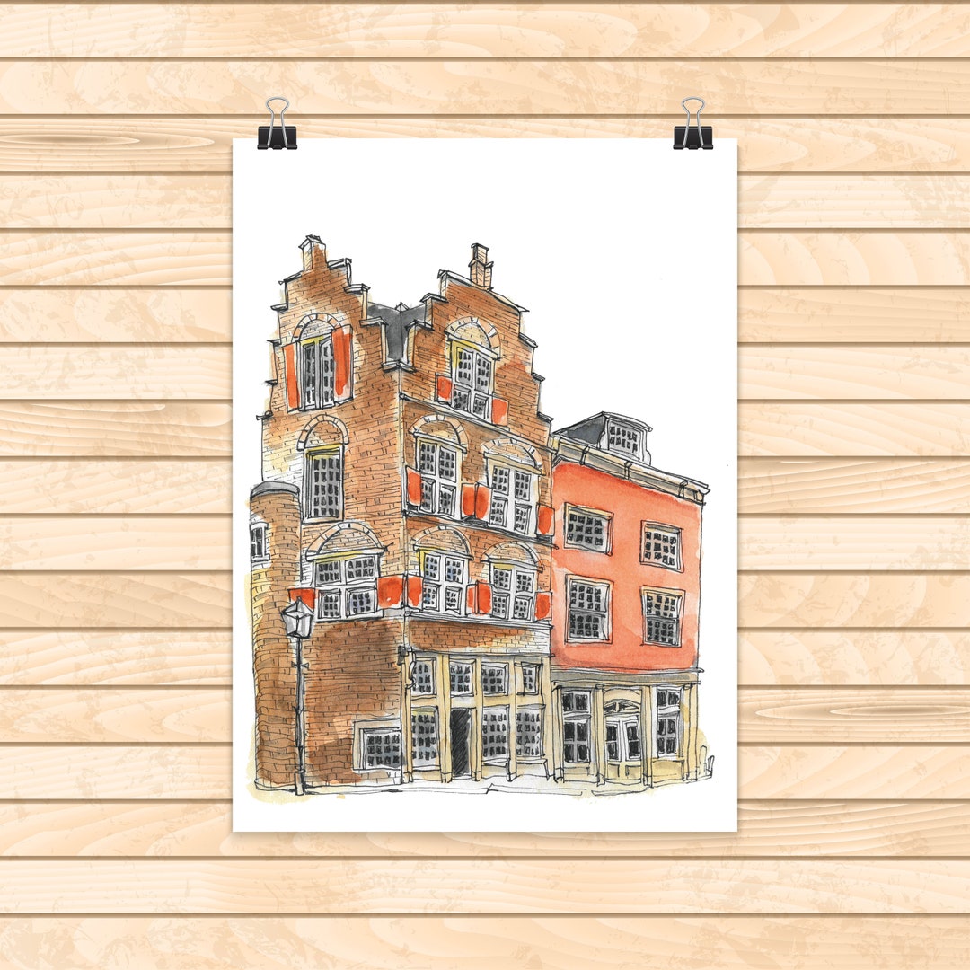 Dutch Houses in Delft Poster Wall Art Urban Sketch - Etsy