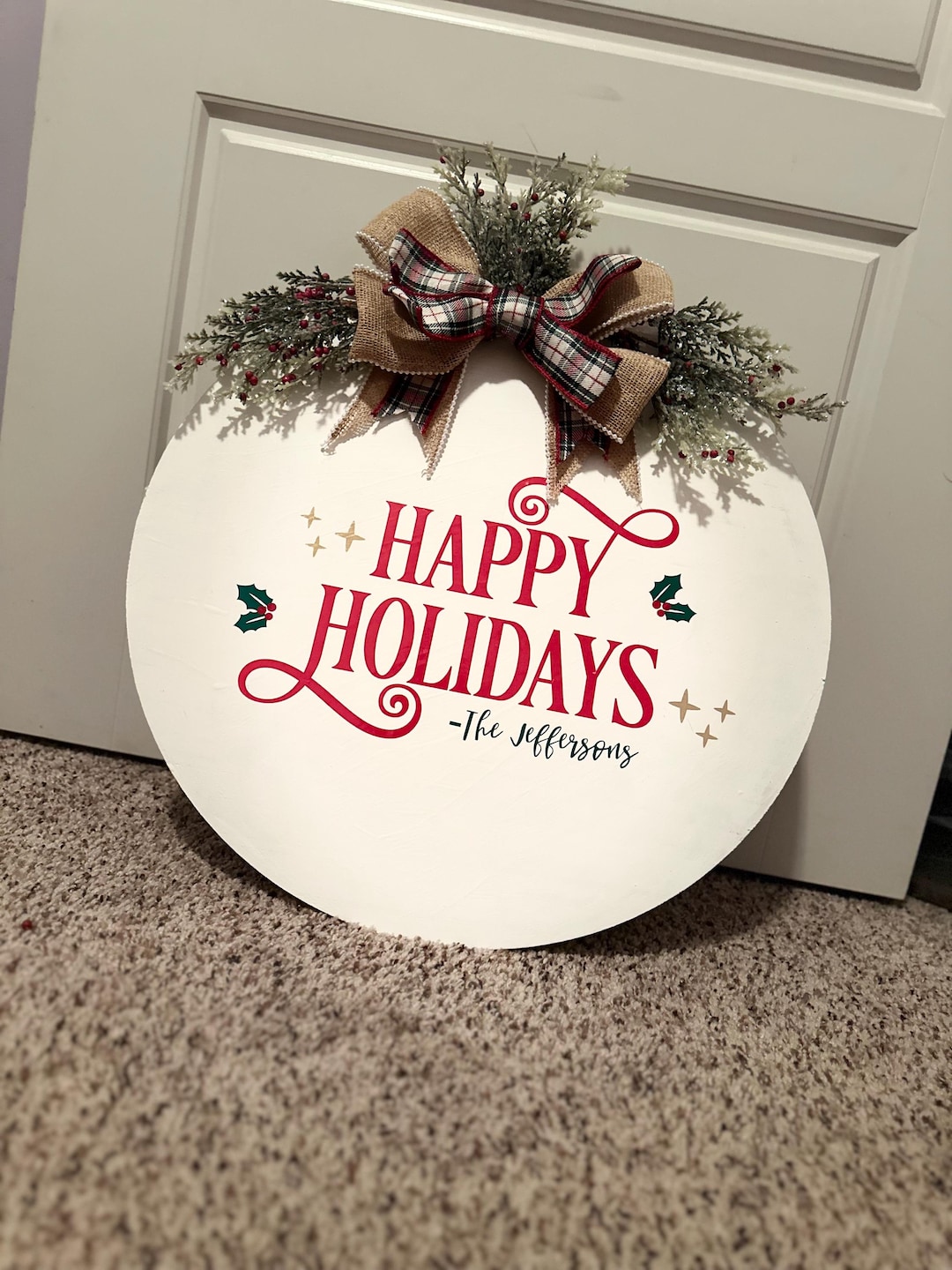 Happy Holidays Wooden Door Sign, Wooden Door Sign, Custom Wooden Door ...