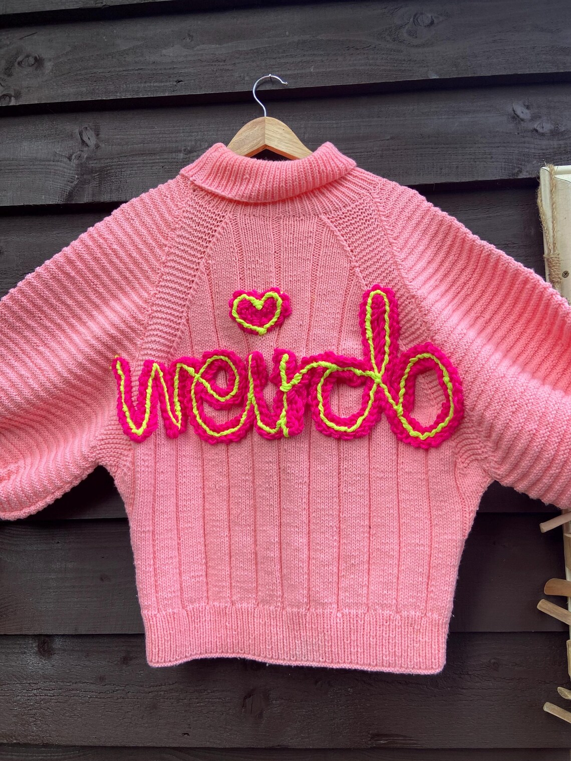 Weirdo Reworked Vintage Pastel Pink Hand Knitted Jumper. Quirky Hand ...