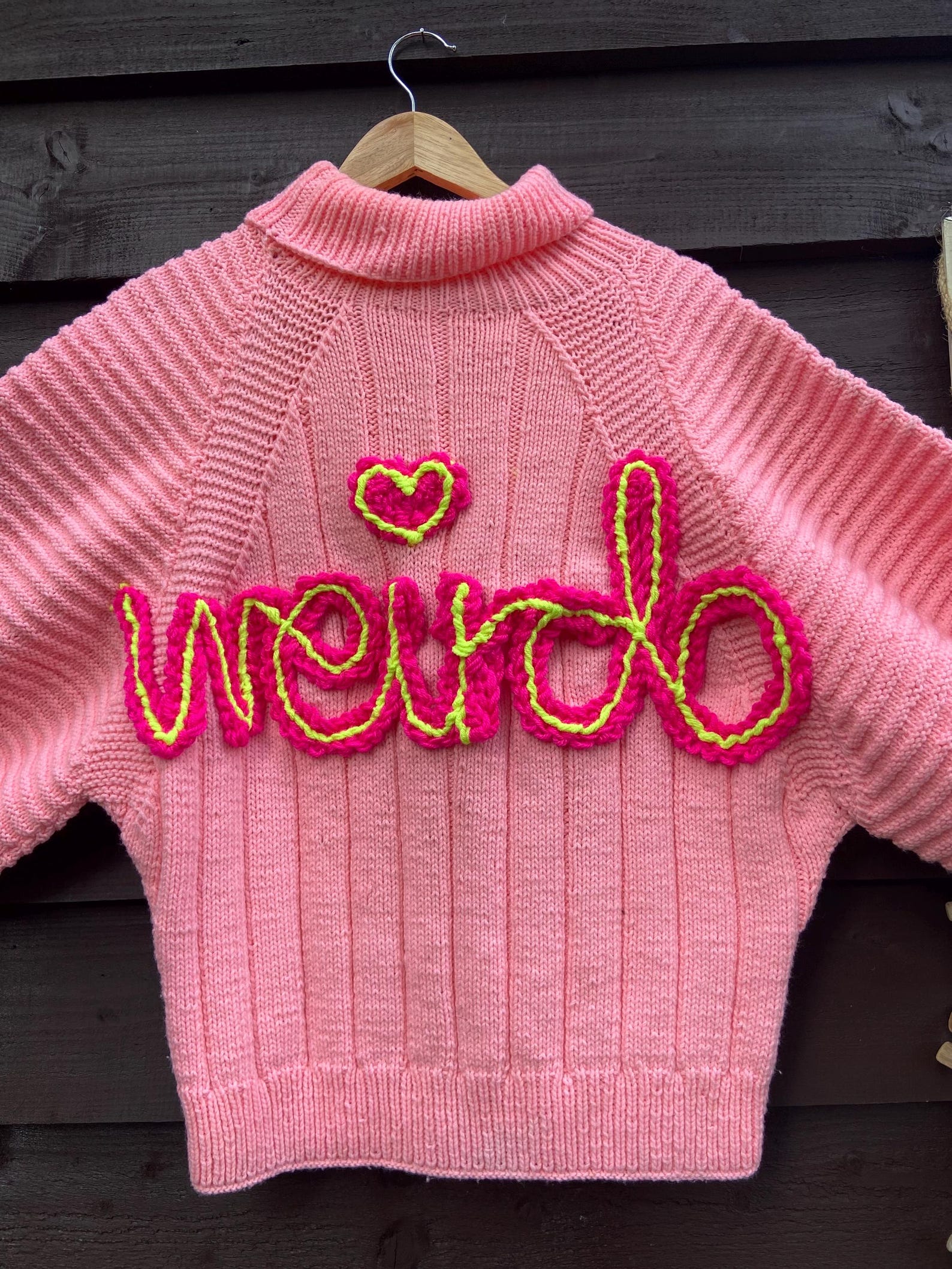 Weirdo Reworked Vintage Pastel Pink Hand Knitted Jumper. Quirky Hand ...