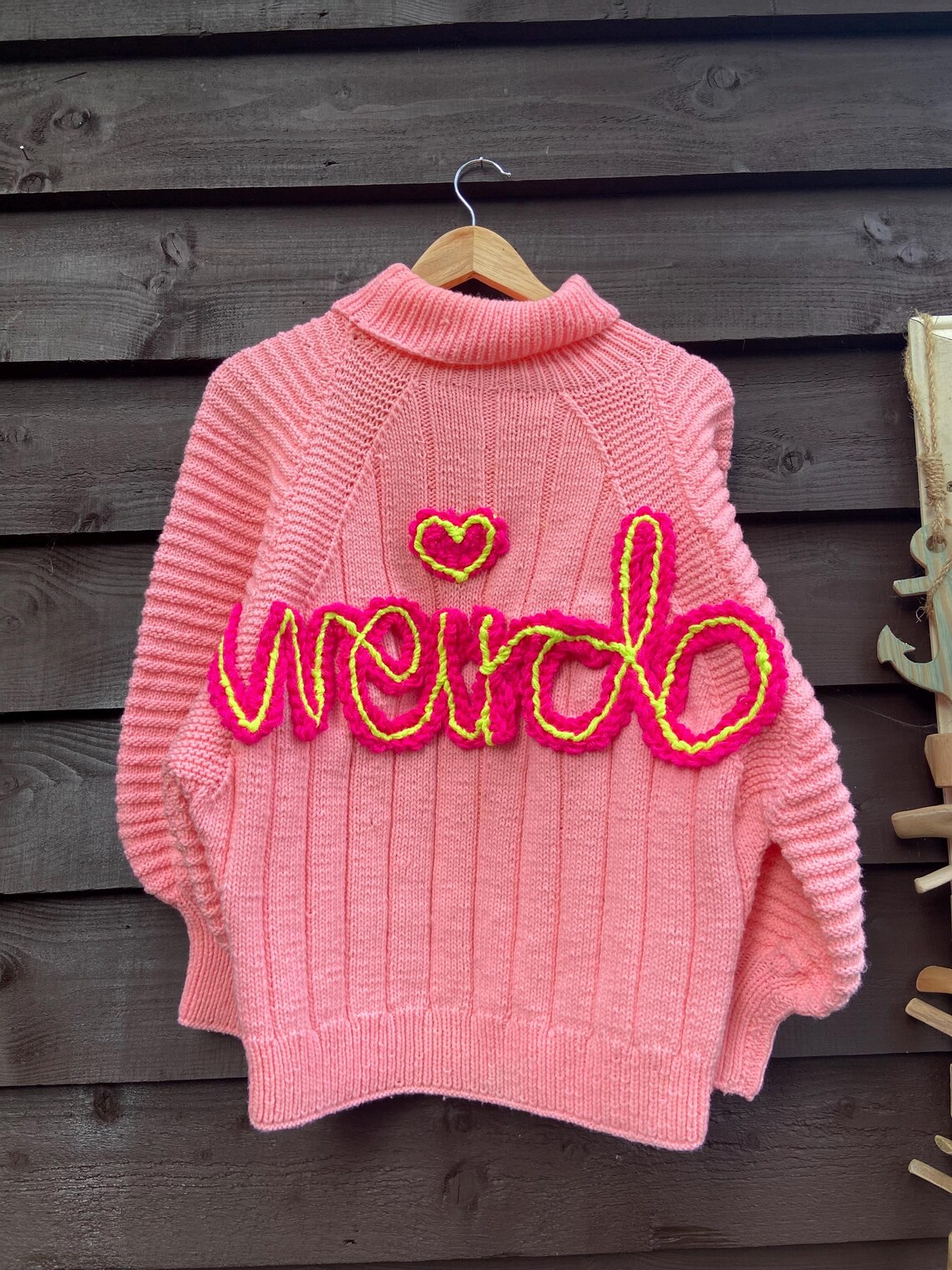 Weirdo Reworked Vintage Pastel Pink Hand Knitted Jumper. Quirky Hand ...