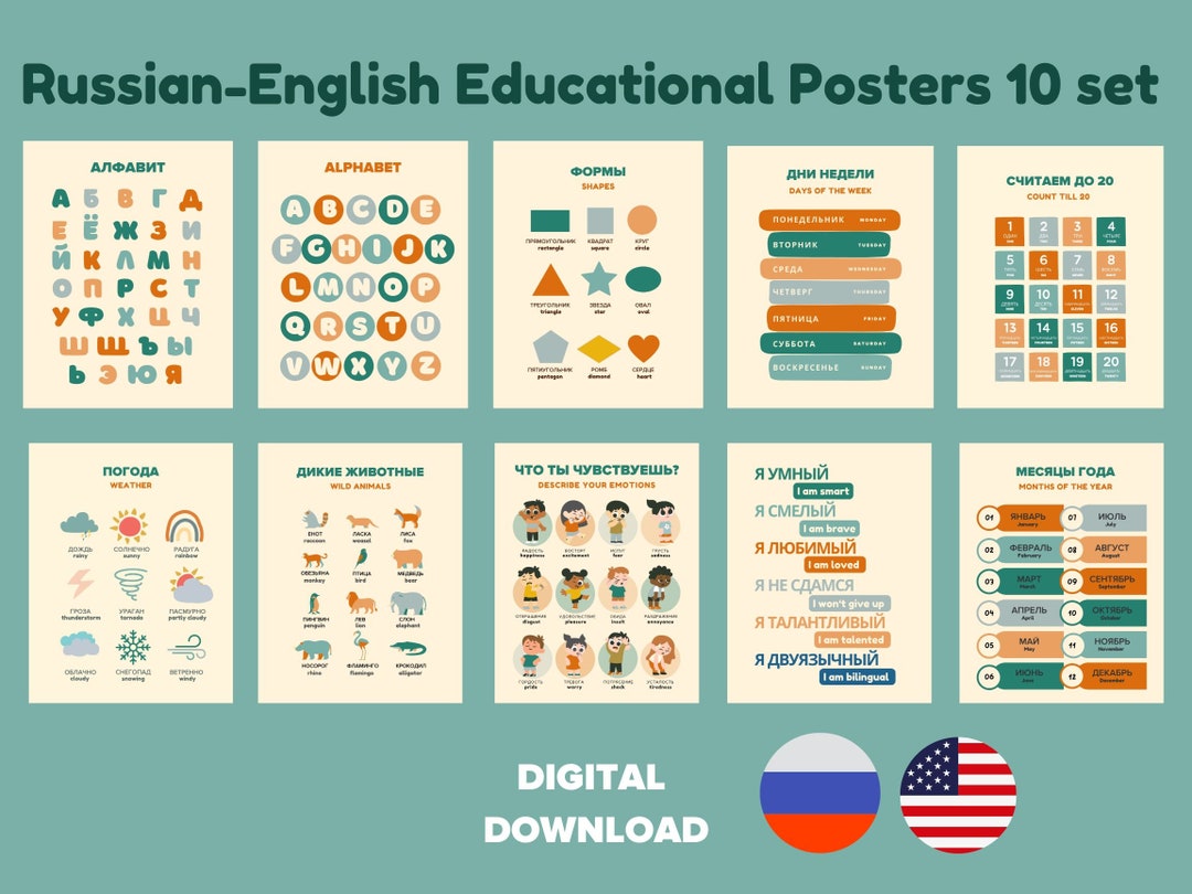 Preschool Posters to Learn Russian and English, Homeschool Posters - Etsy