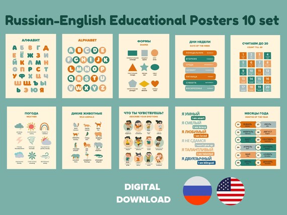 Preschool Posters to Learn Russian and English Homeschool - Etsy