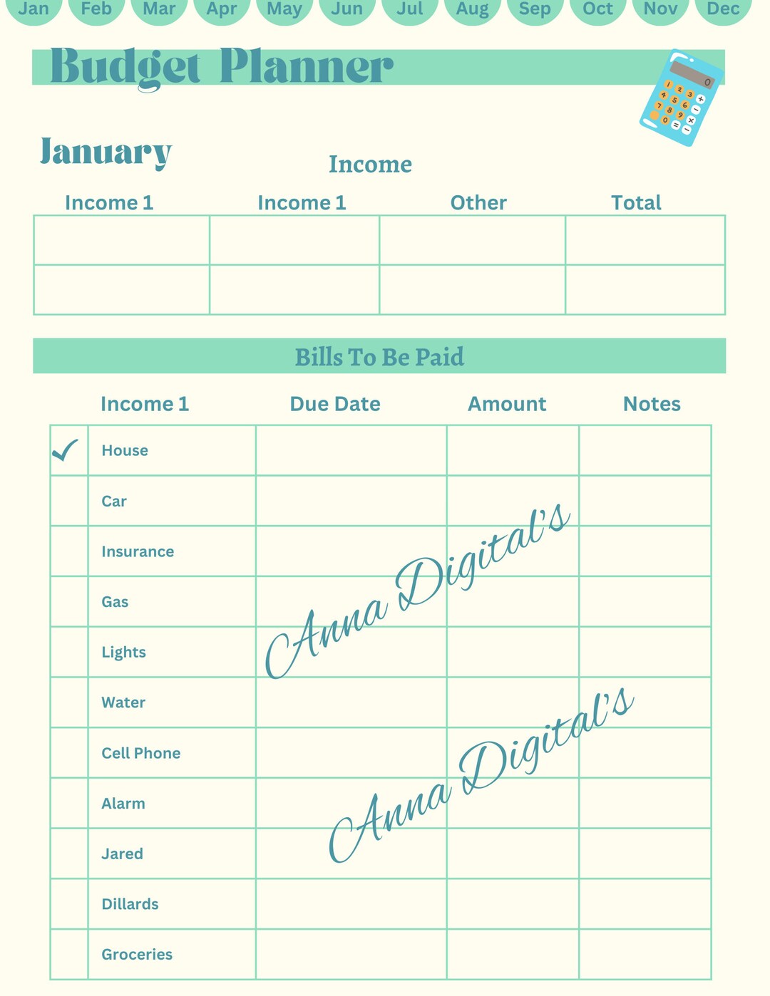12 Month Budget Planner Digital Download Editable Template - Etsy