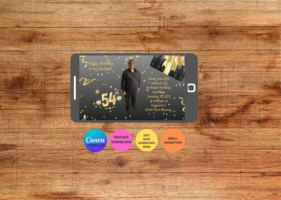 Happy Birthday Party Digital Invitation Instant Download Editable Canva ...
