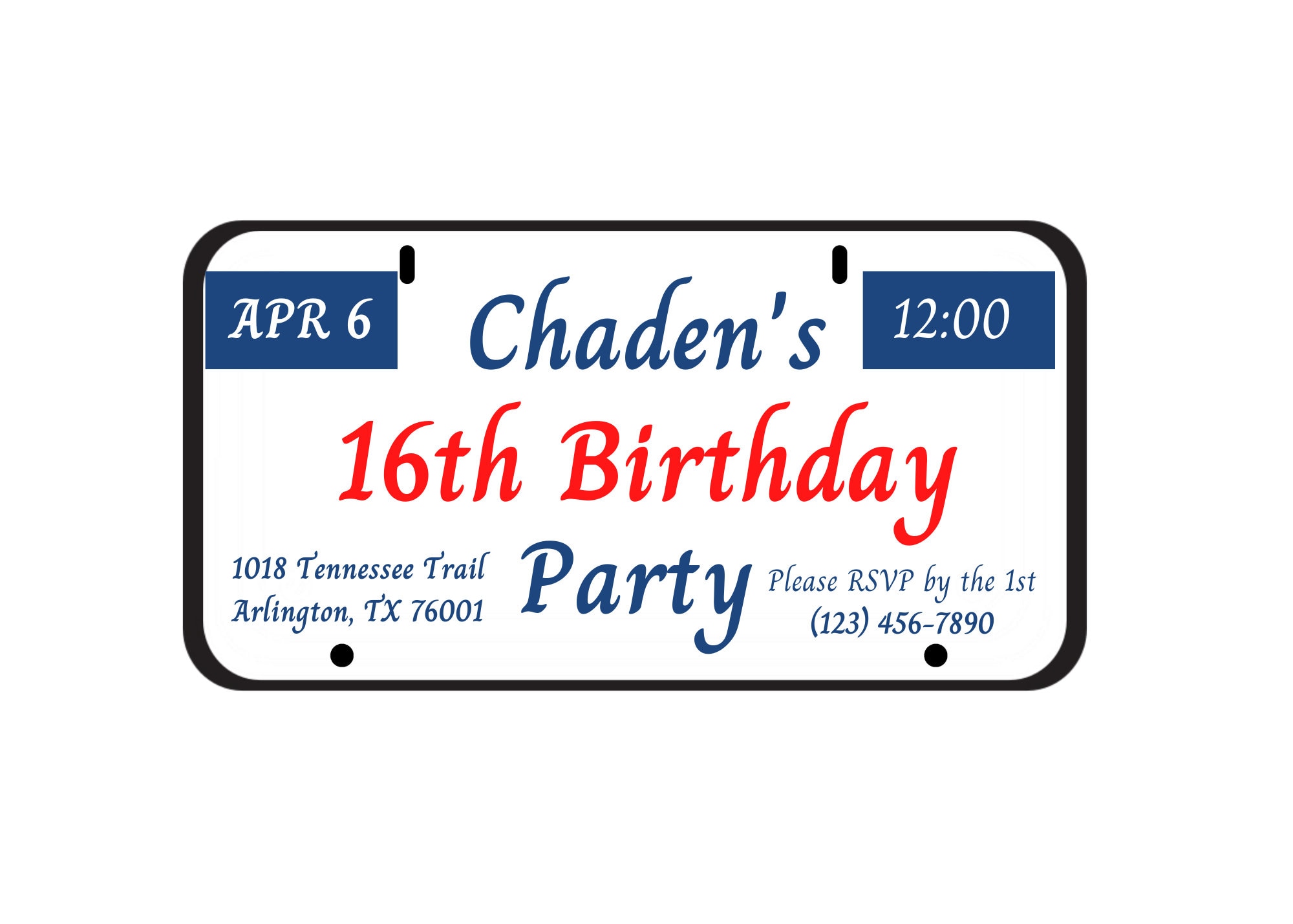 License Plate Birthday Party Invitation Digital Download Editable ...