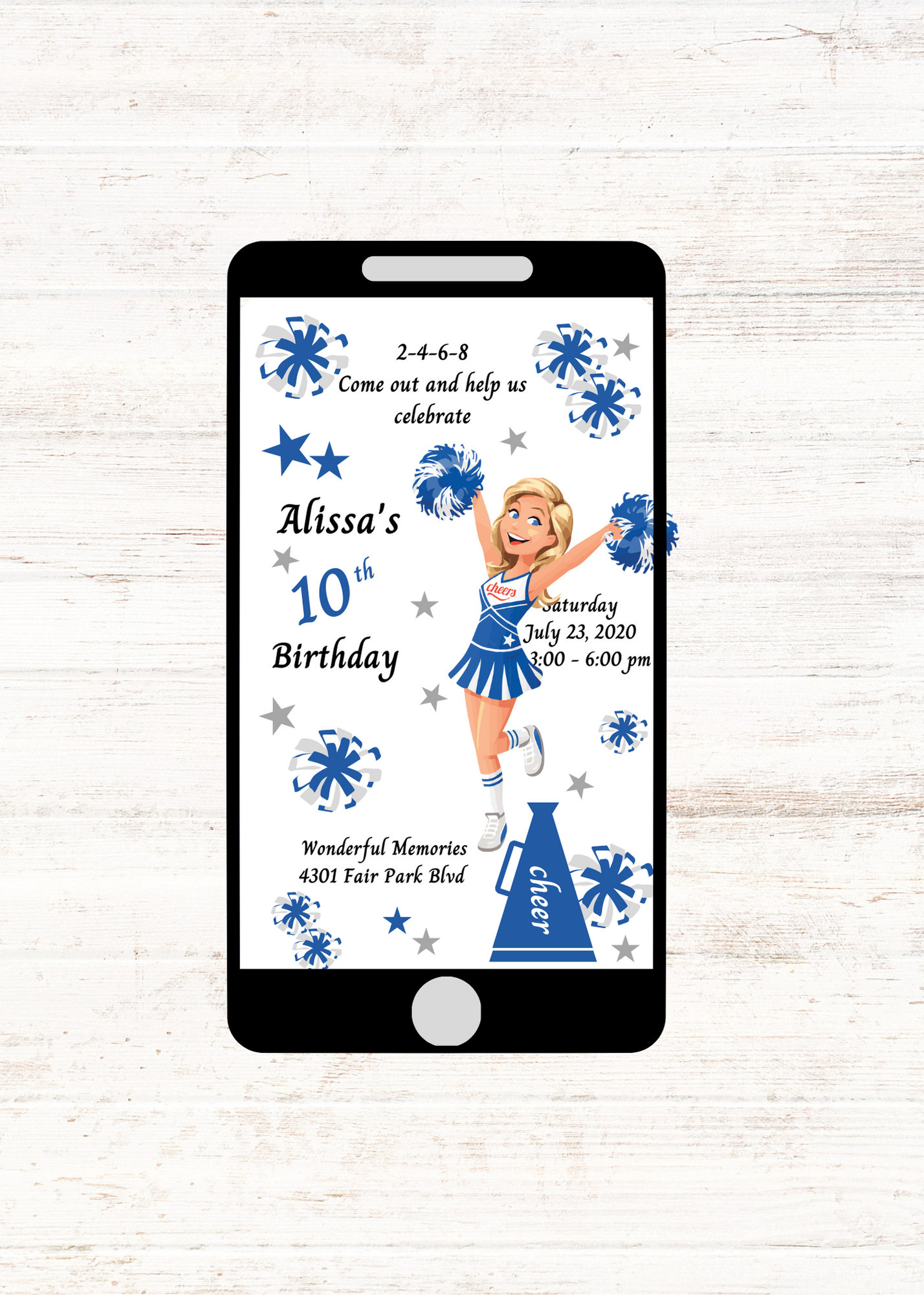 Cheerleader Birthday Party Digital Invitation Digital Download - Etsy