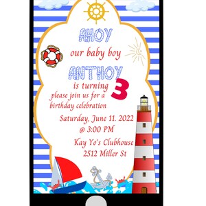 Ahoy Lighthouse Birthday Party Digital Invitation Digital Download ...