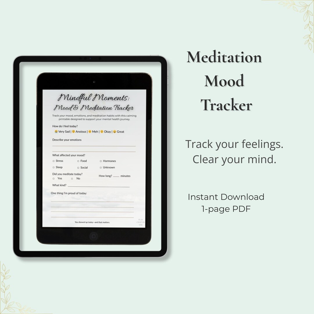 Meditation Mood Tracker Printable – Daily Mental Health PDF – Emotional ...
