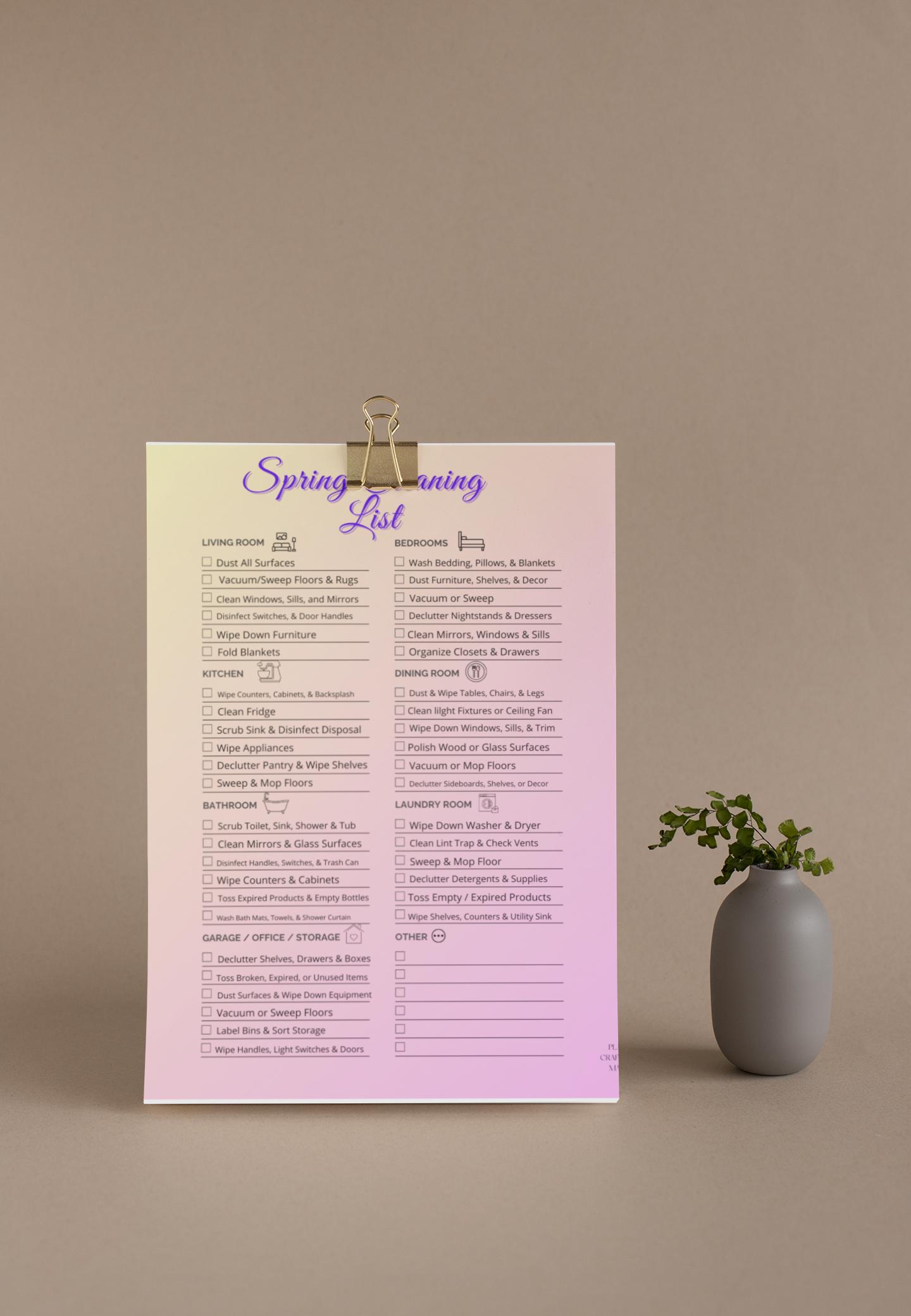 Spring Cleaning Checklist PDF | Printable Home Cleaning List | Chore ...