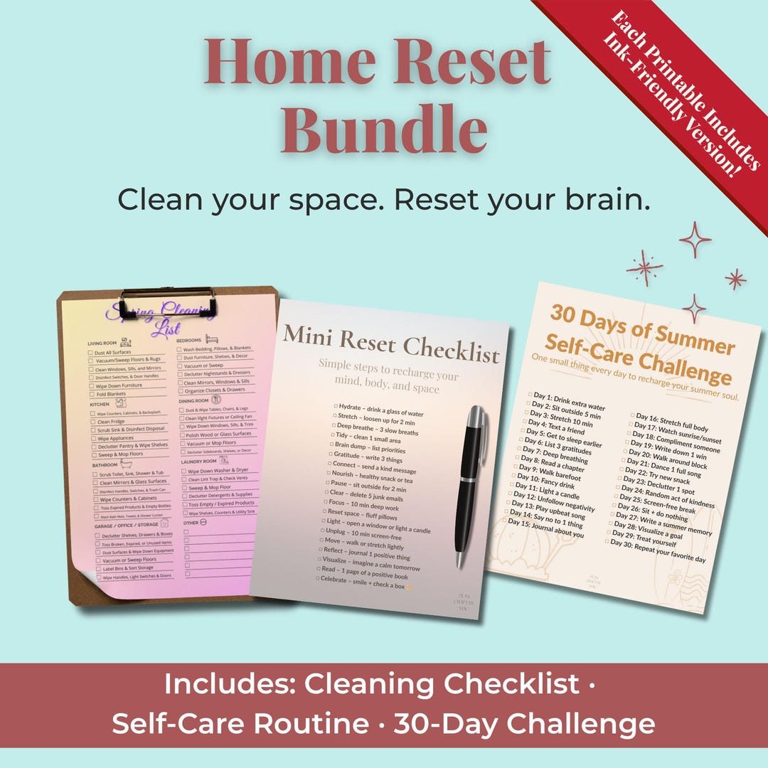 Home Reset Printable Bundle – Cleaning, Self-care & 30-day Challenge ...