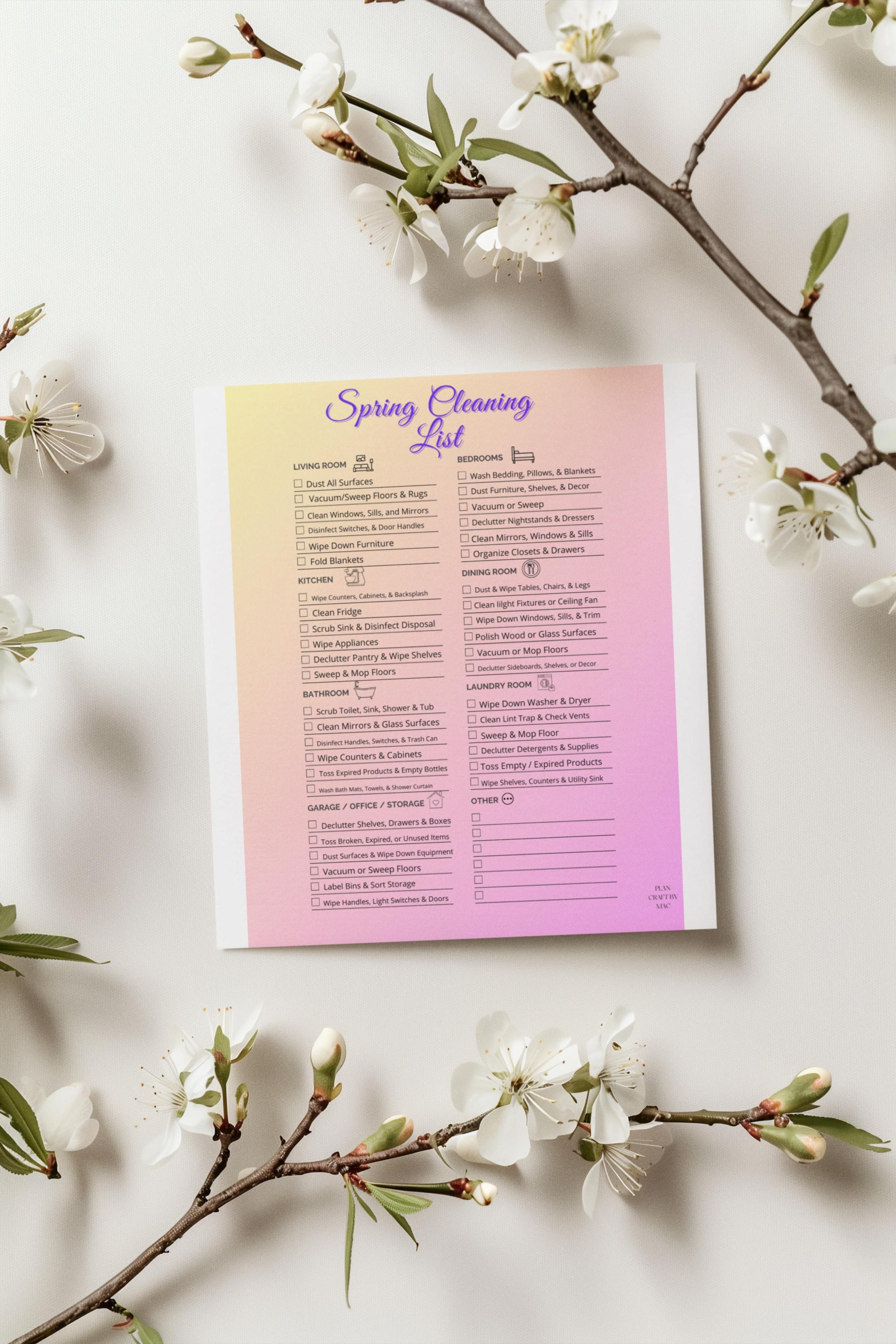 Spring Cleaning Checklist PDF | Printable Home Cleaning List | Chore ...