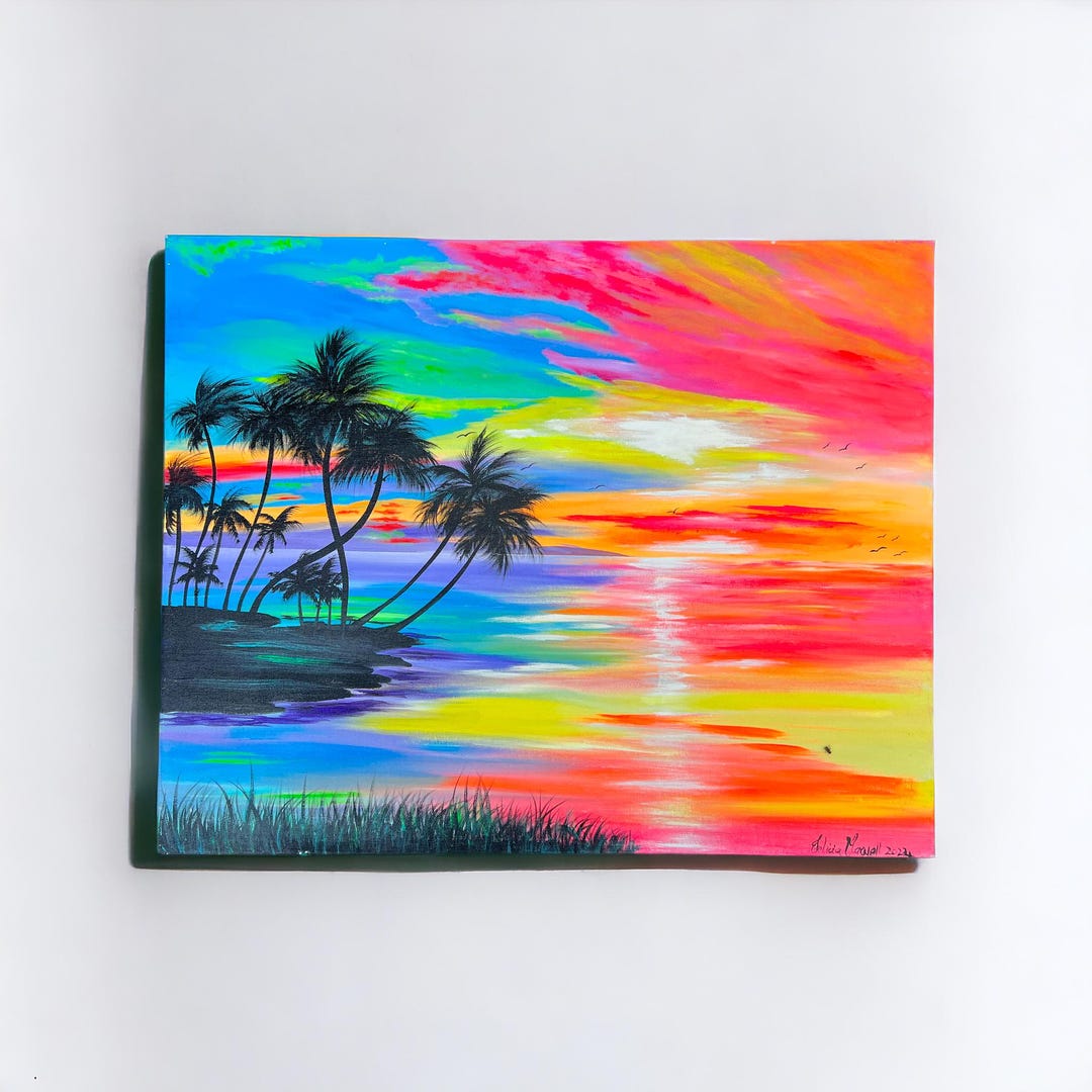 Vibrant Sunset Painting - Unique Ocean Artwork - Colorful Sunrise Decor ...