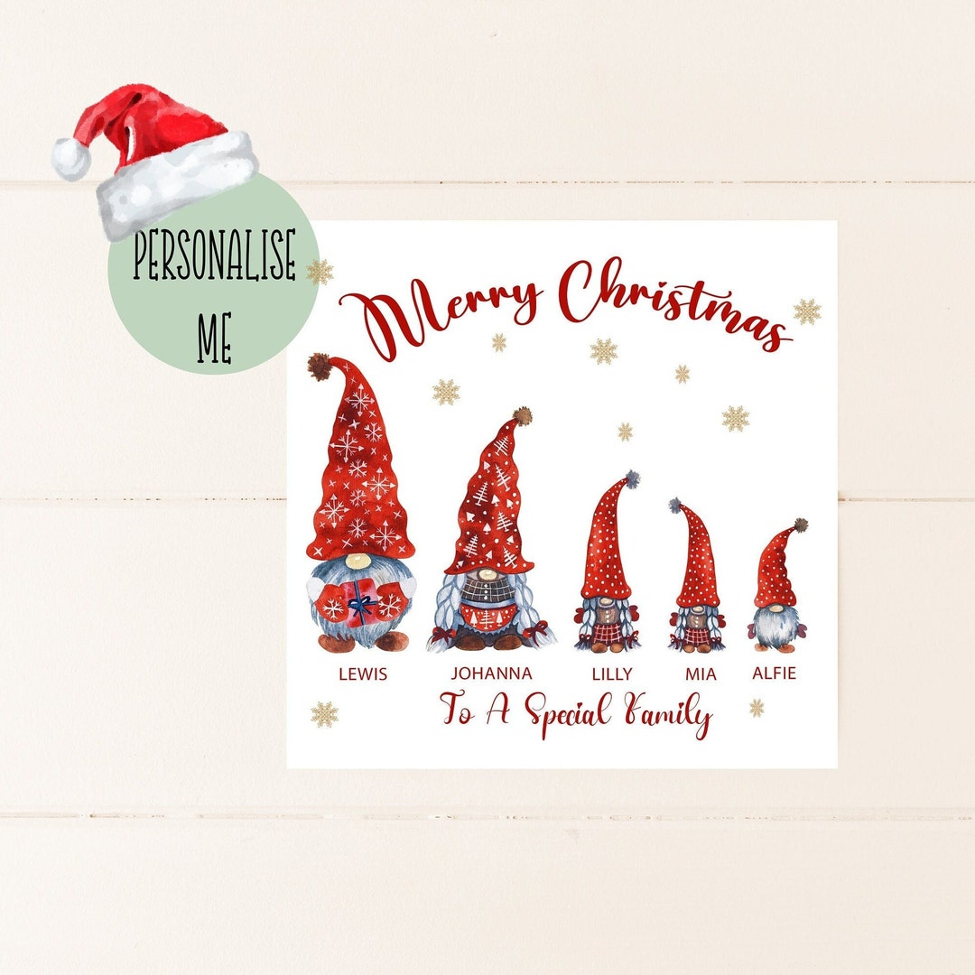 Personalised Christmas Card, Family, Gonks, Gnomes, Xmas Keepsake Card ...