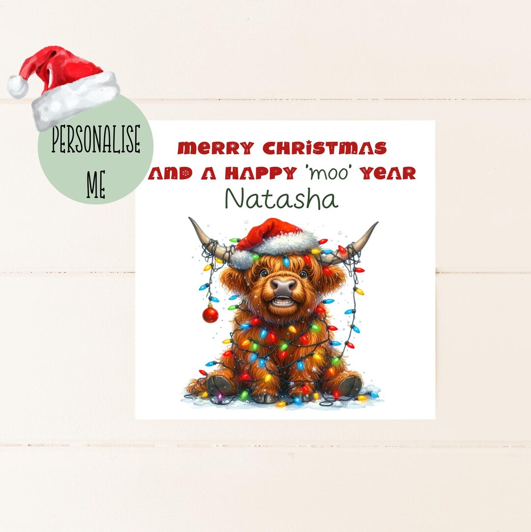 Highland Cow Christmas Card, Christmas Card, Personalised Christmas ...
