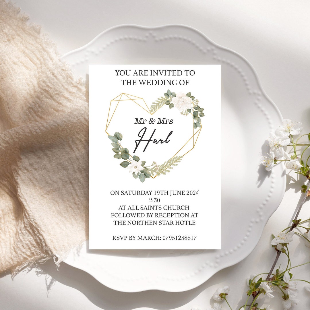 Wedding Invitation, Invites for Wedding Guests, Personalised Wedding ...