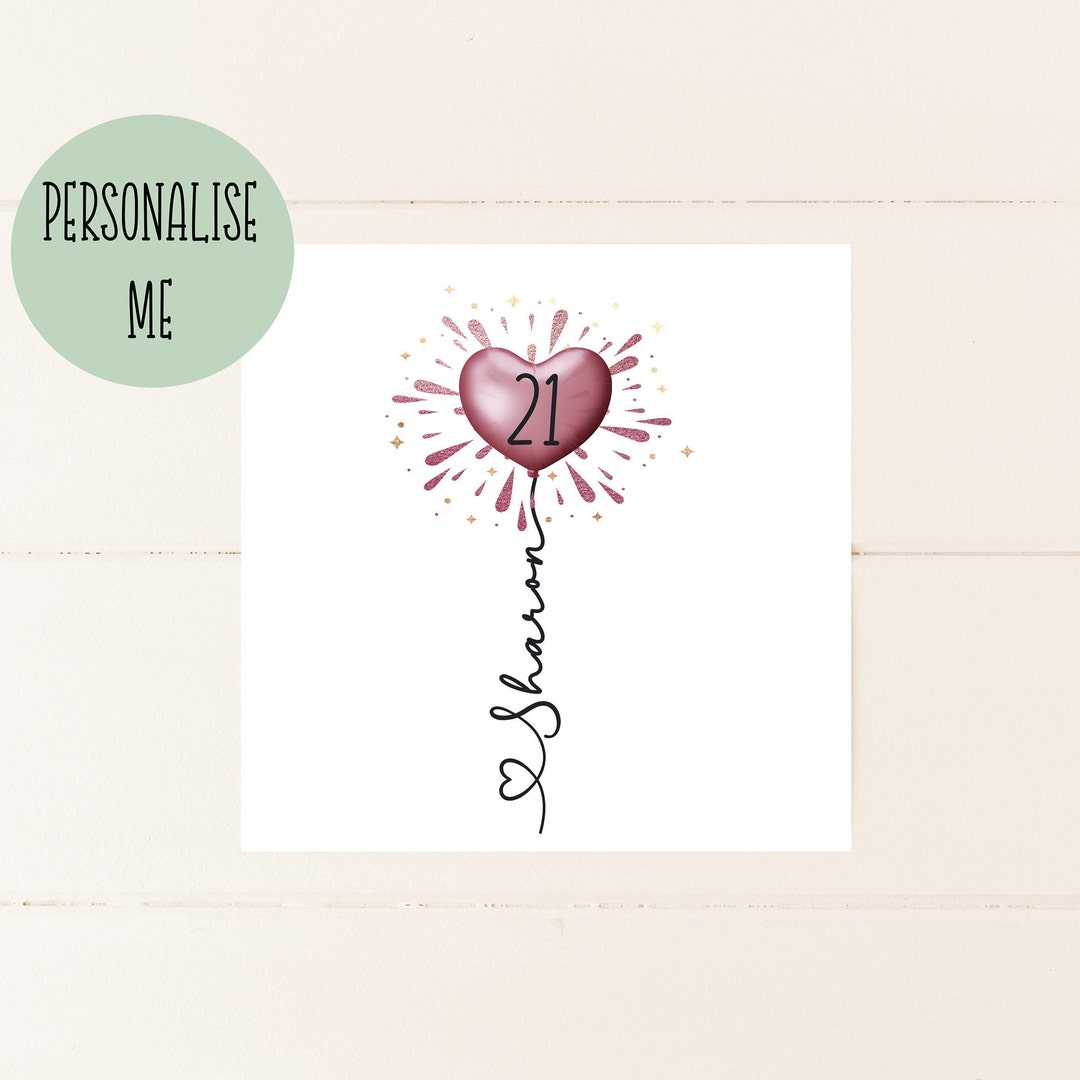 21ST Heart Balloon Birthday Card, Birthday Card, Happy Birthday,card ...