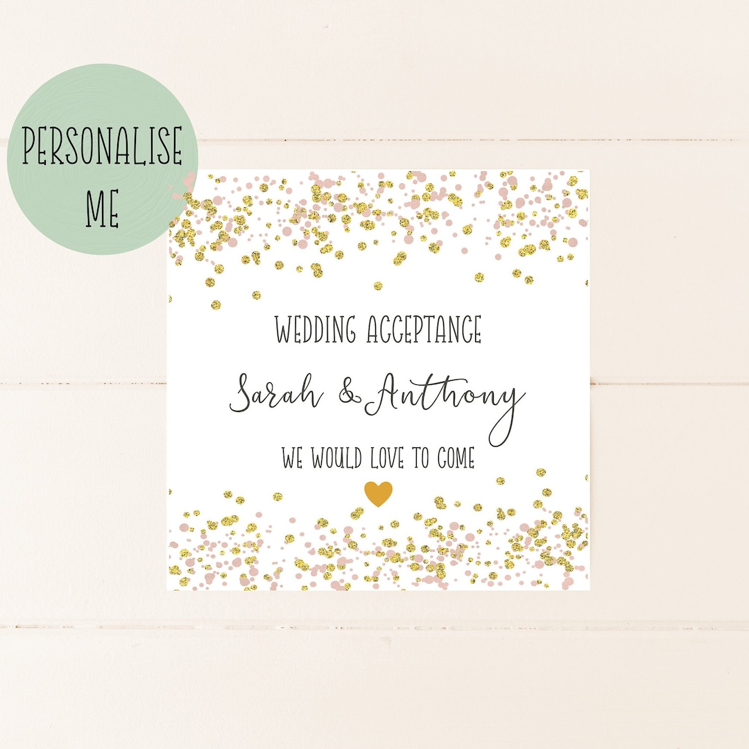 Personalised Wedding Acceptance Card, Heart, Simple, Classic Card ...