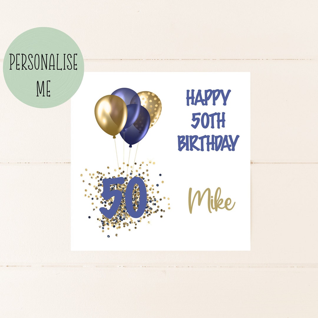 50TH Birthday Card, Personalised 50th Birthday Card, Male Birthday Card ...