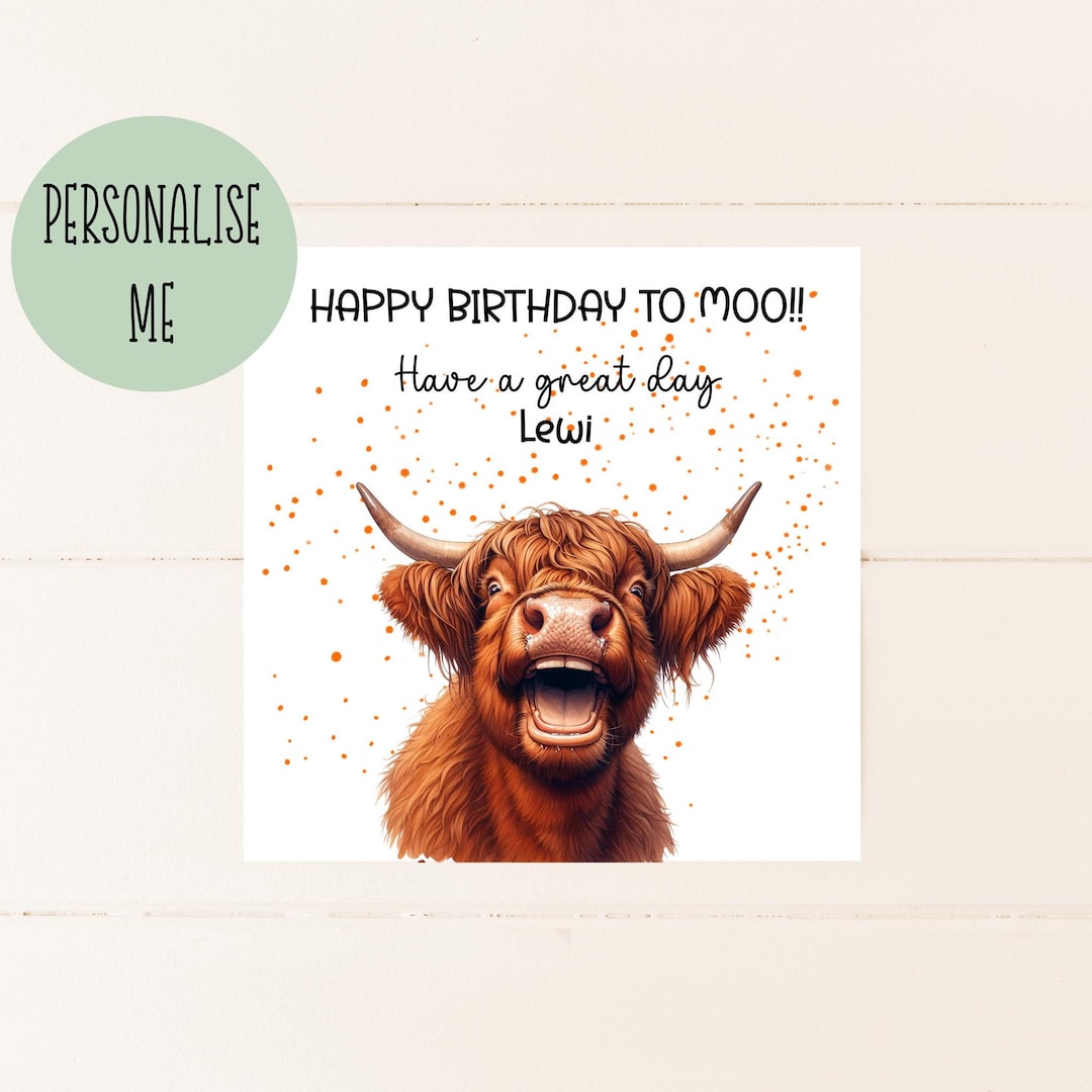 Funny Birthday Card, Funny Birthday Highland Cow, Personalised Birthday ...