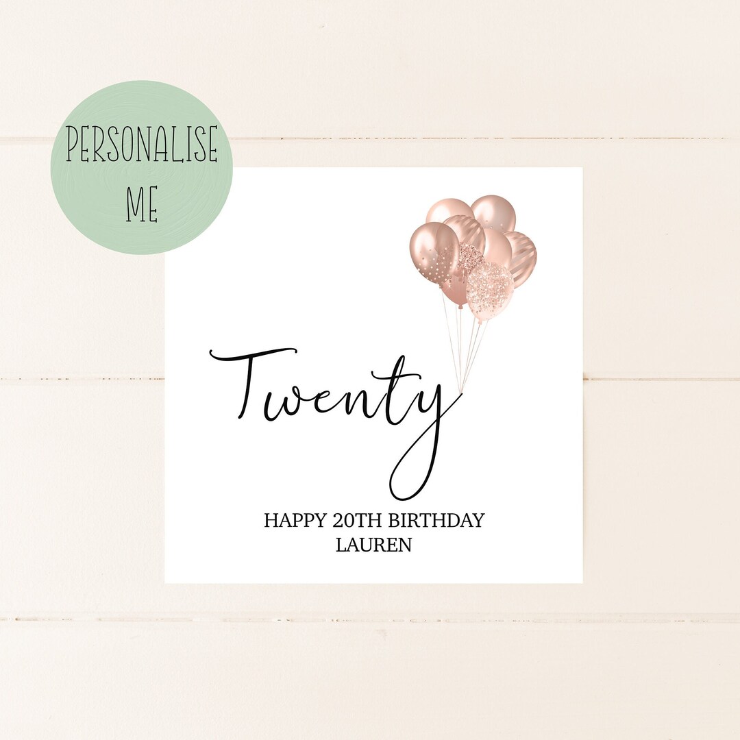 20TH Birthday Card, Personalised 20th Birthday Card, Happy Birthday ...