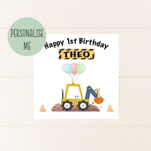 Digger Birthday Card, Personalised 1st 2nd 3rd 4th 5th Birthday Card ...