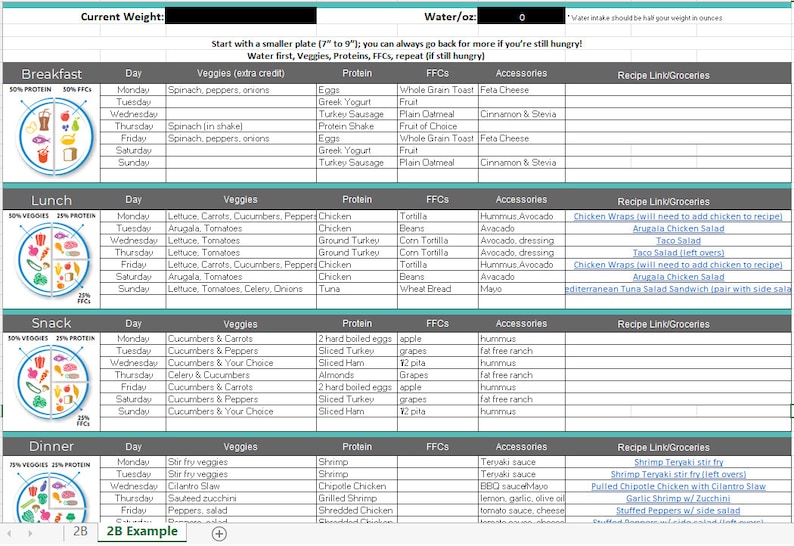 2B Mindset Meal Planner - Excel Spreadsheet - Etsy