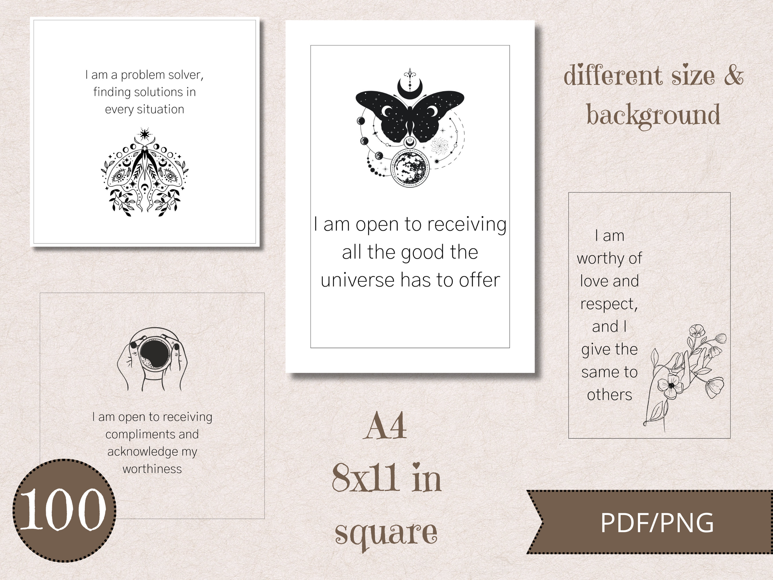 100 Affirmation Cards PDF and PNG Digital Download, Mindfulness ...