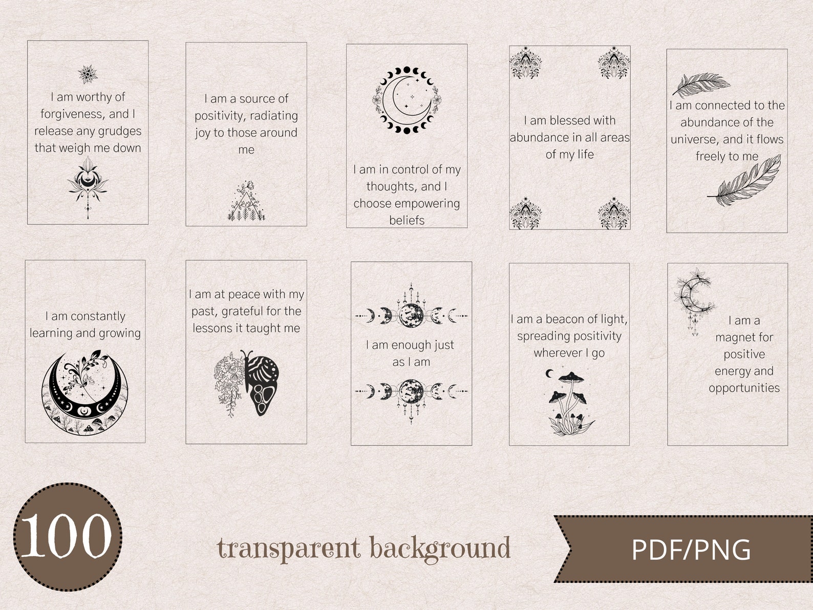 100 Affirmation Cards PDF and PNG Digital Download - Etsy