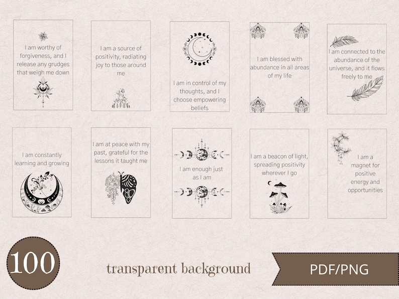 100 Affirmation Cards PDF and PNG Digital Download, Mindfulness ...