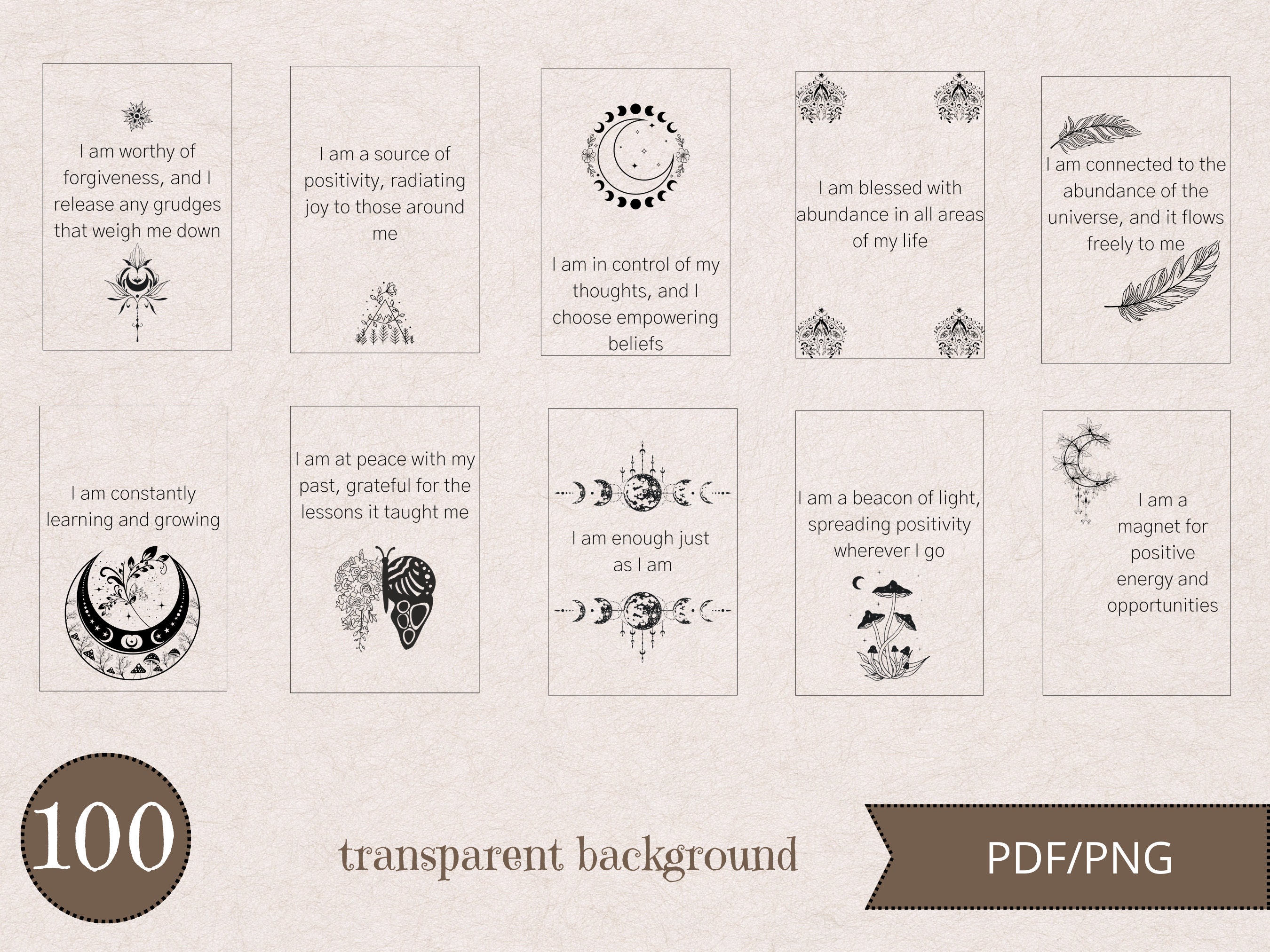 100 Affirmation Cards PDF and PNG Digital Download, Mindfulness ...