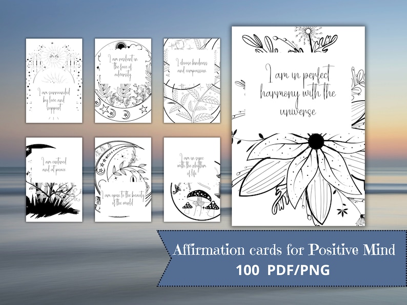 100 Affirmation Cards for Positive Mind PDF and PNG Digital Download ...