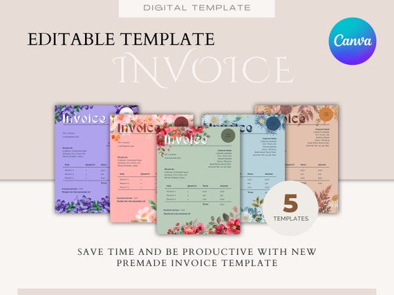 INVOICE TEMPLATE Download Floral 5 Colors Premade Invoice - Etsy