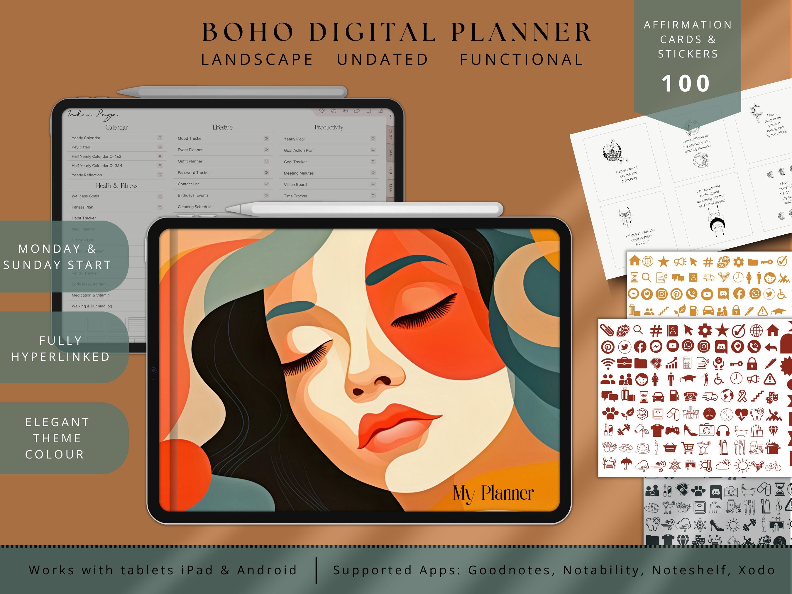 Boho Digital Planner, Goodnotes Planner, Modern Daily Planner, Weekly ...