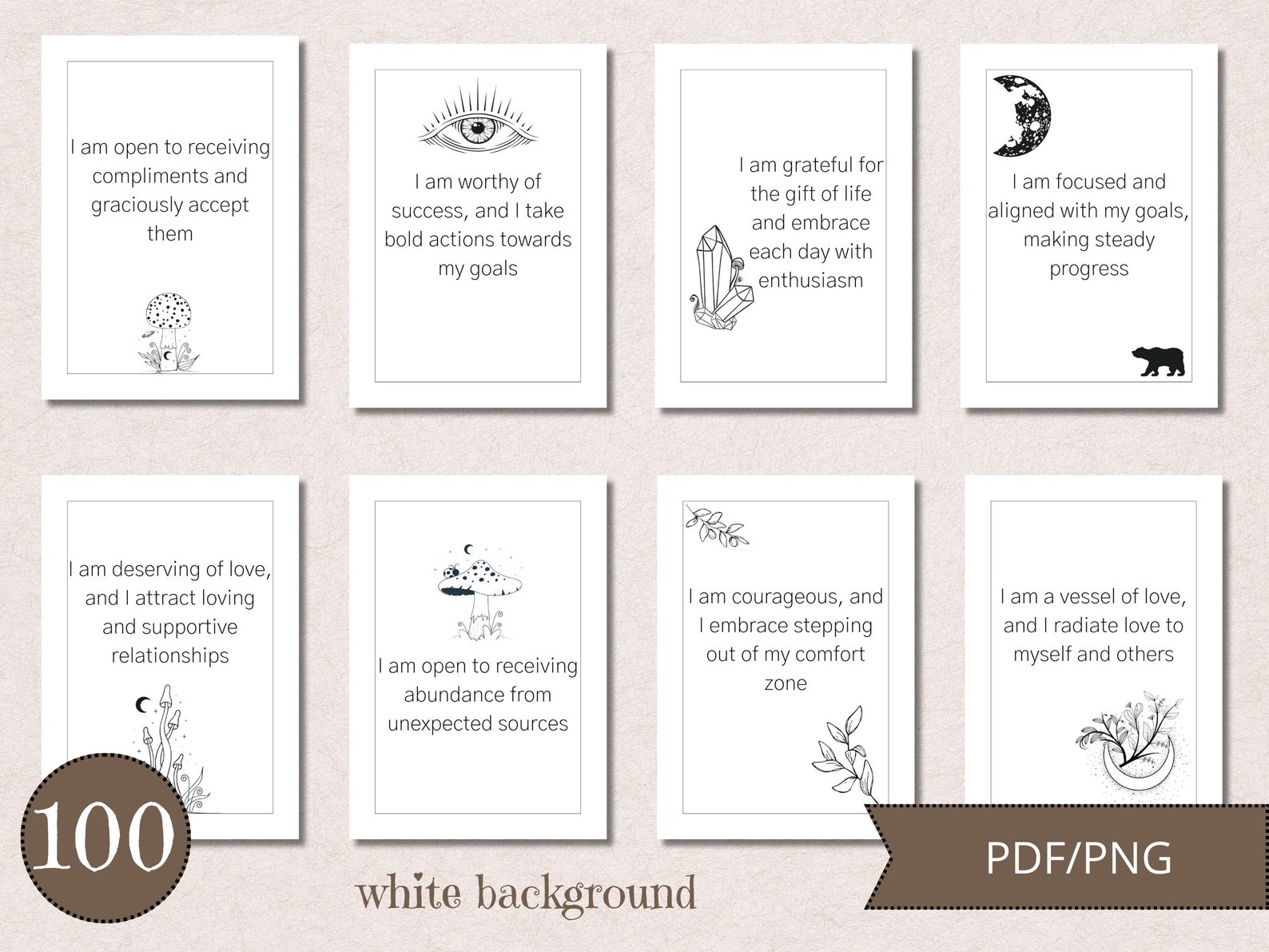 100 Affirmation Cards PDF and PNG Digital Download - Etsy