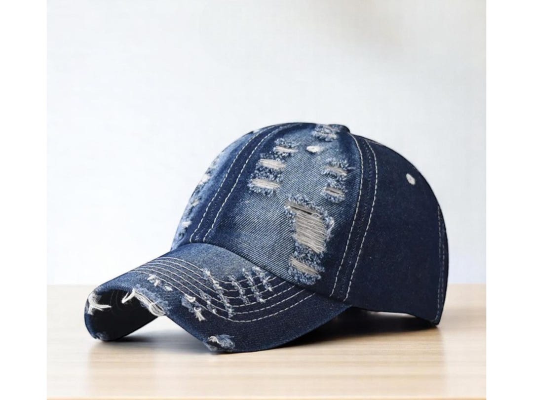 Distressed Denim Baseball Cap, Washed Summer Dad Hat, Unisex Hip Hop ...