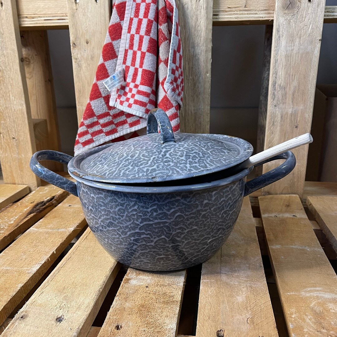 Enamel Cloudy Pan With Lid, Good Condition. - Etsy