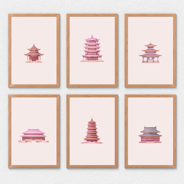 Pink Pagoda Print - Etsy