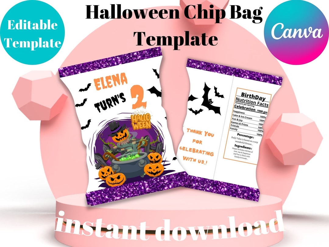 EDITABLE Halloween Chip Bag Wrapper Template. Cute Little Ghost ...