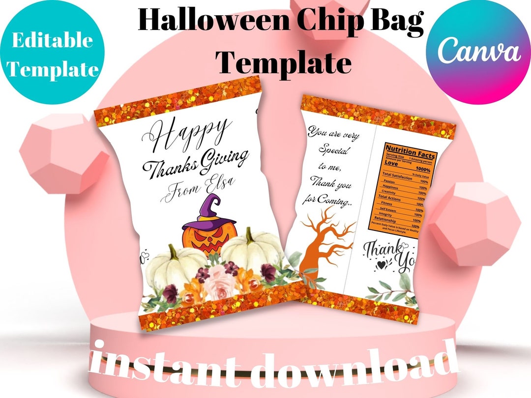 EDITABLE Thanksgiving Chip Bag Wrapper Template, Cute Little Ghost ...