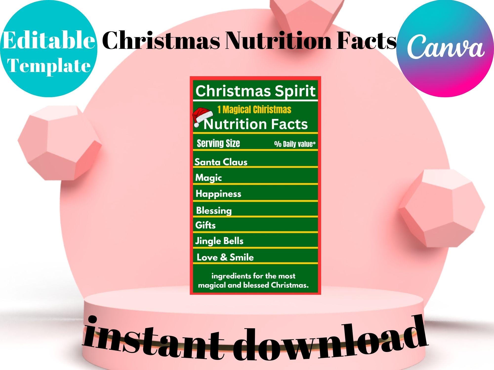 Editable Christmas Nutrition Facts Template: Cookie Packaging (digital ...