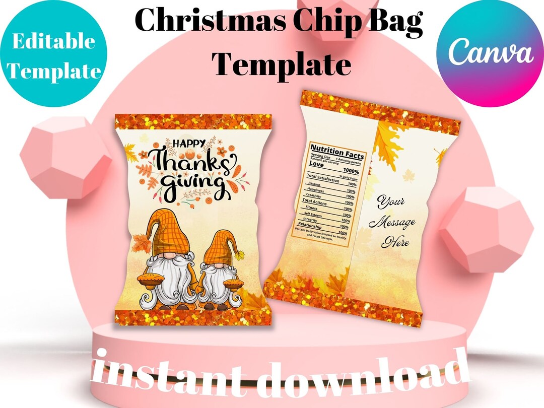 EDITABLE Thanksgiving Chip Bag Wrapper Template, Cute Little Genome ...