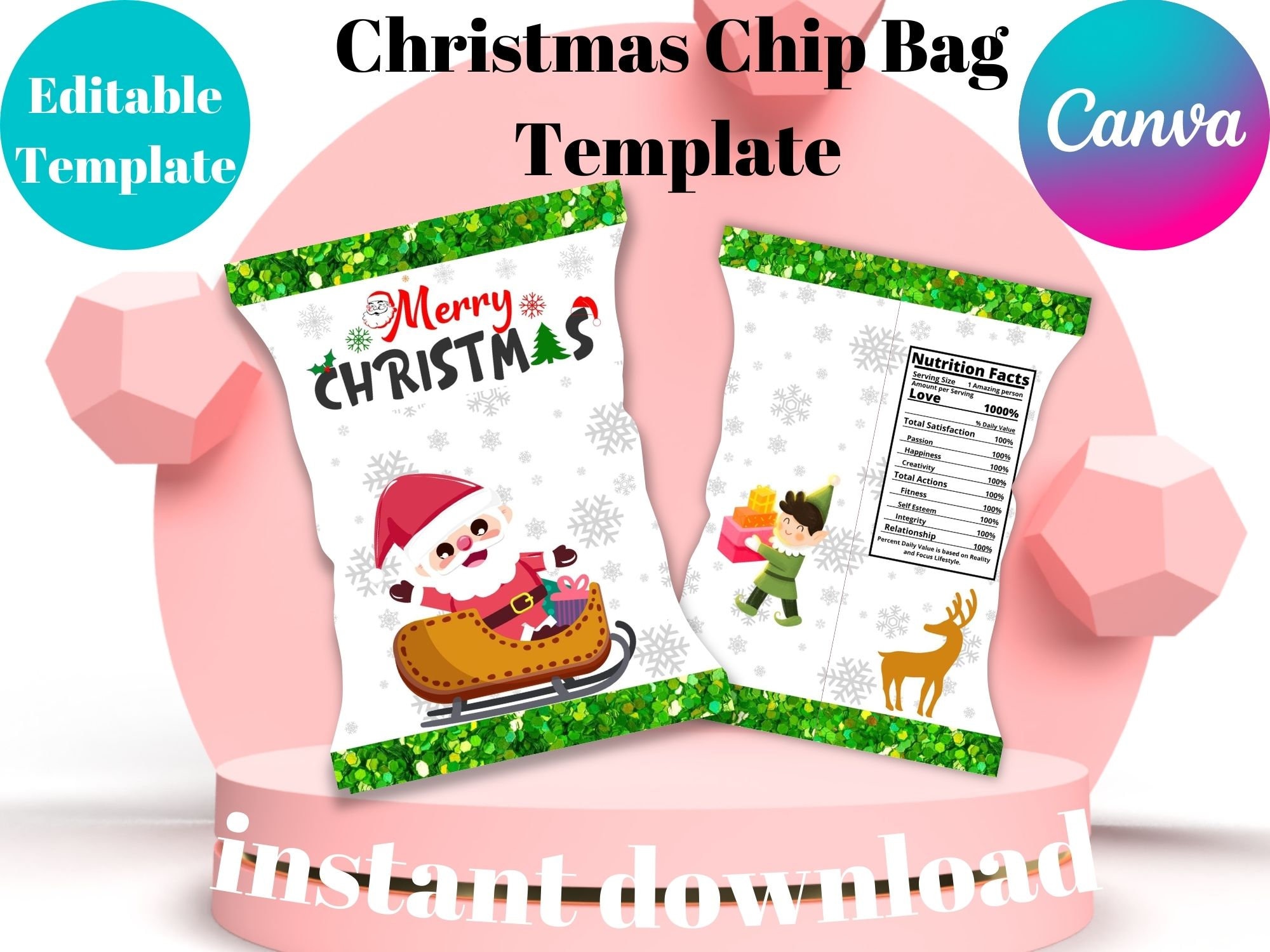 Editable Christmas Chip Bag Wrapper: Santa Party Favor Template ...