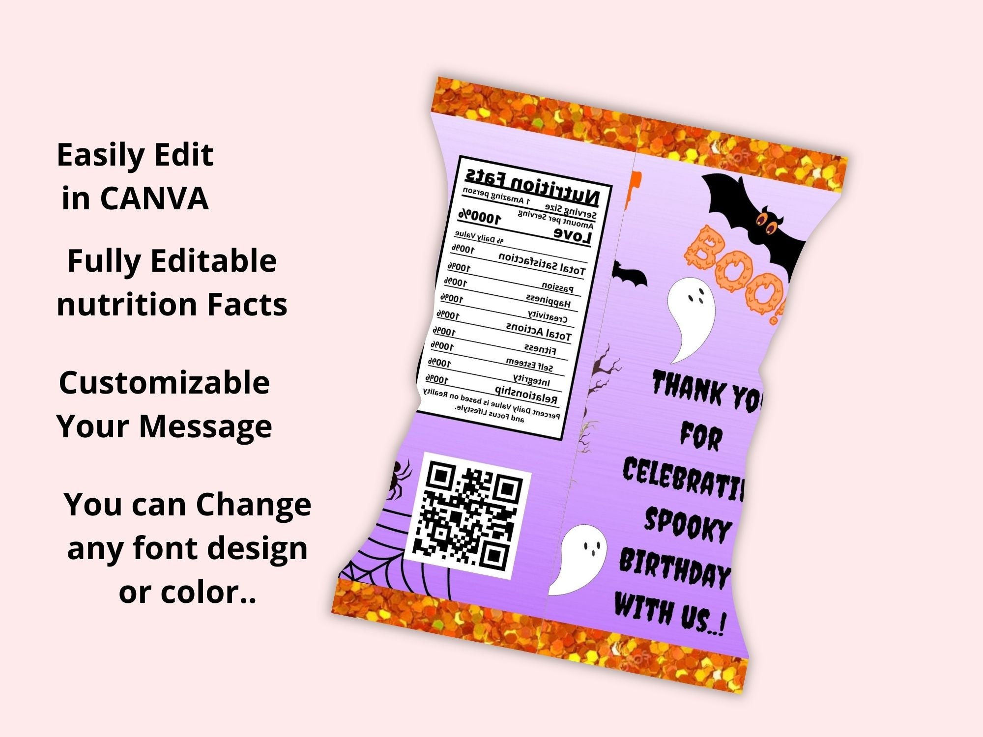 EDITABLE Halloween Chip Bag Wrapper Template. Cute Little Ghost ...