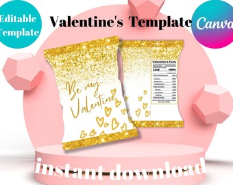 Valentine Chip Bag Wrap Printable Template Kid's Valentine's Day Chip ...