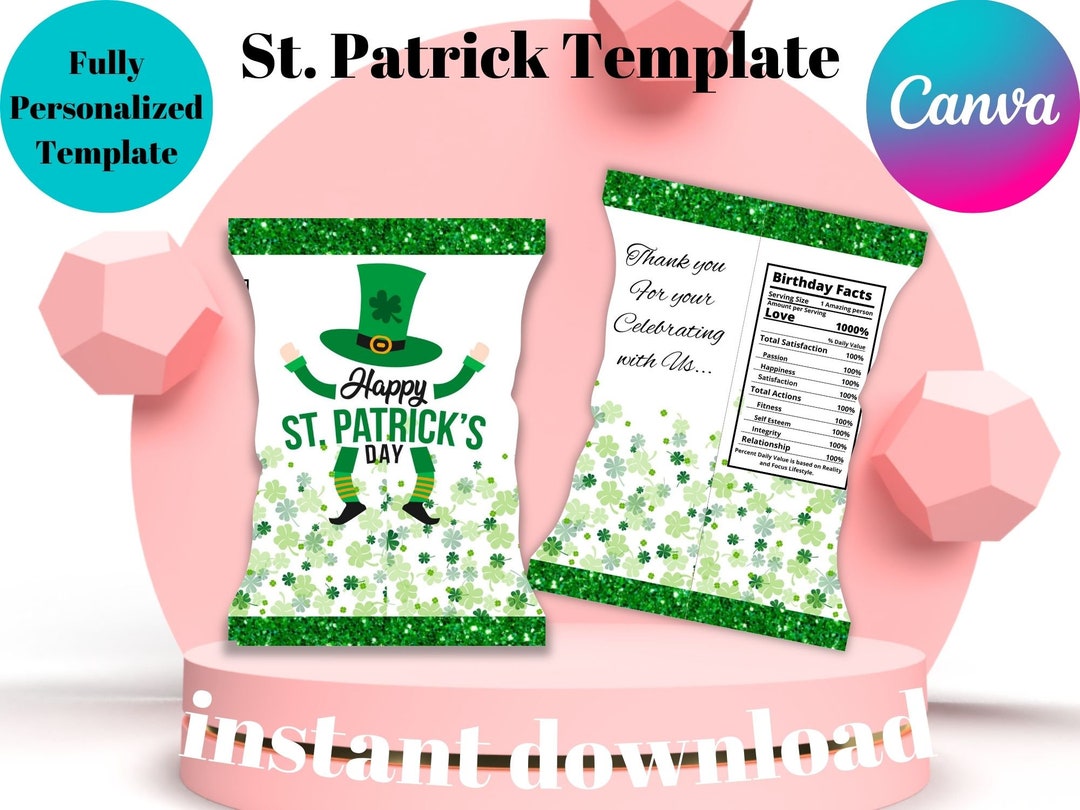 St. Patrick's Chips Bag, Chip Bag Template, Printable Digital Favors ...