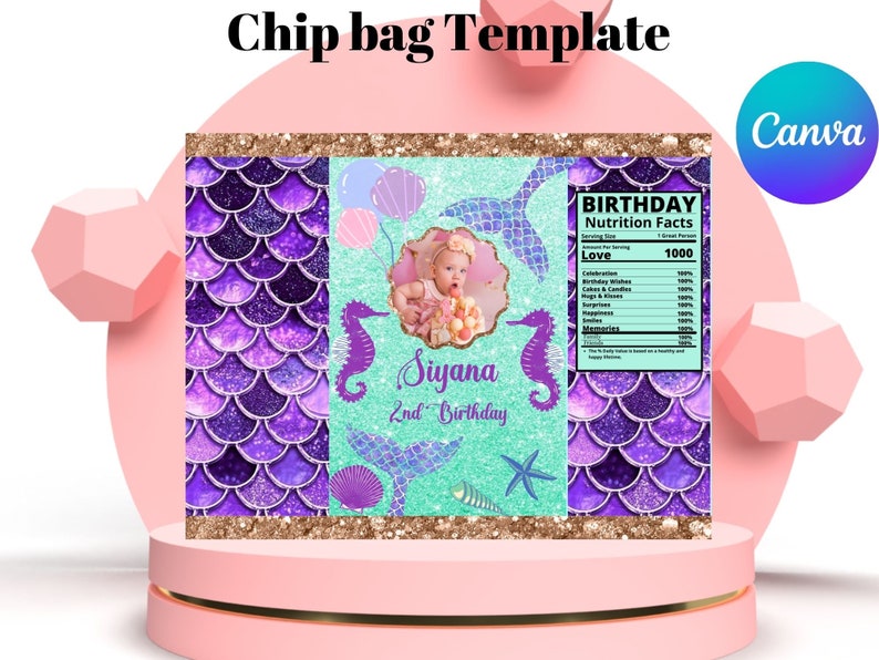 Mermaid Chip Bag Bundle Template, Editable Mermaid Party Favor Bundle ...